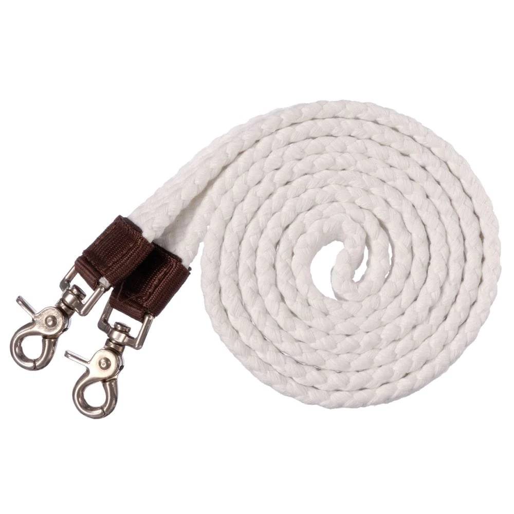 Tough 1 Horse Tack Pro Flat Cotton Roping Reins 7 Feet White With Snap ...